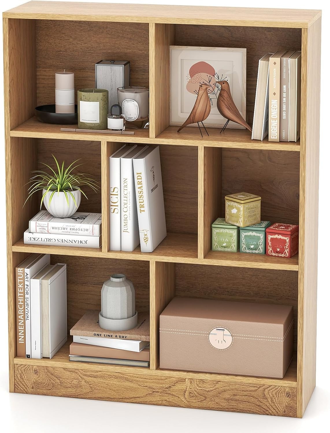 7 Cube Bookcase, 4-Tier Freestanding Bookshelf w/ 7 Open Compartments ...