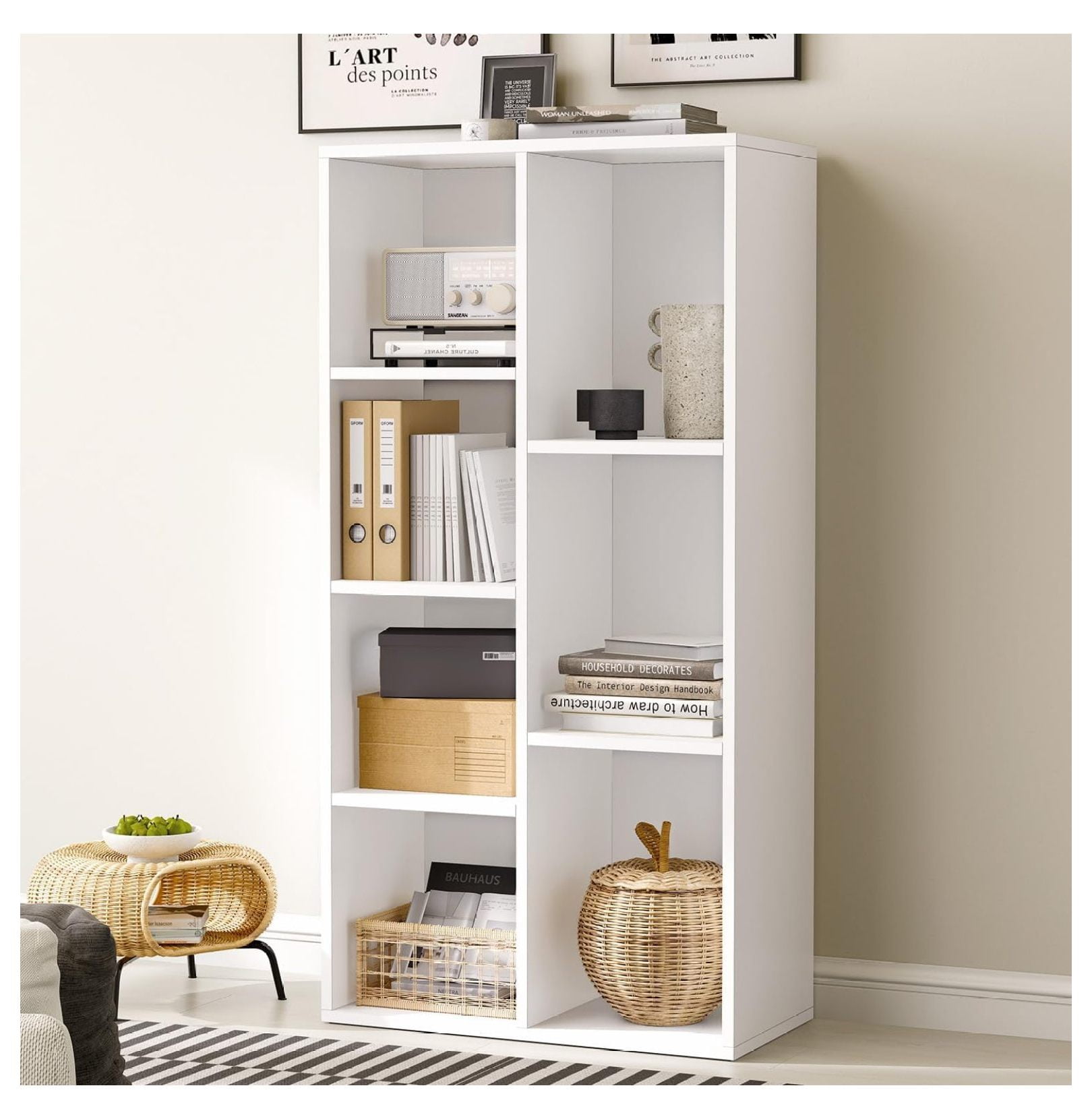 7 Cube Bookshelf, White Cube Organizer and Display Shelf with Storage ...