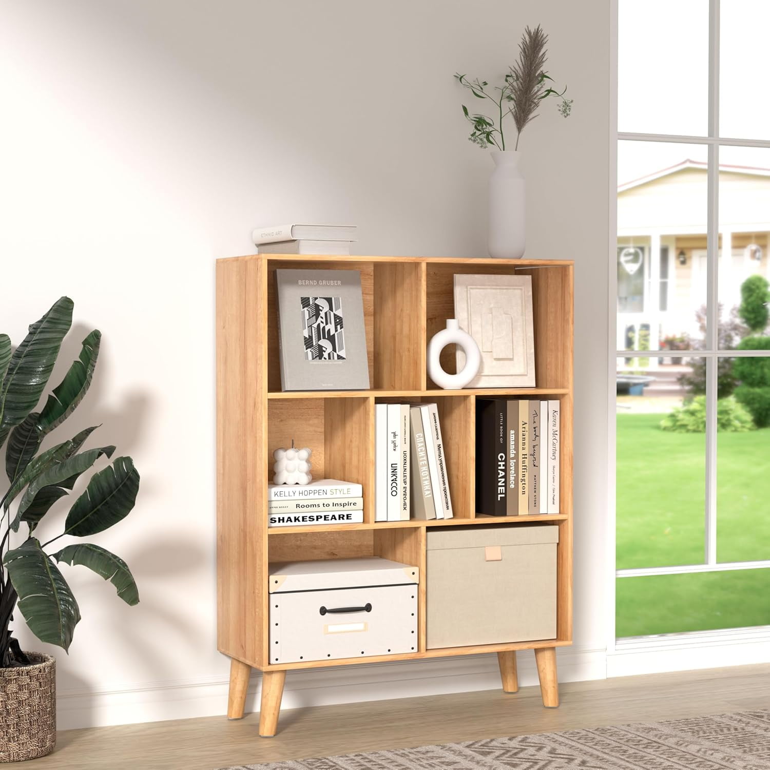 7 Cube Storage Organizer with Legs, 3 Tier Cube Low Bookcase ...
