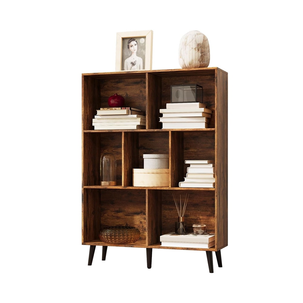 7-Cube Wooden Bookshelf - 3 Tier Open Horizontal Display Bookcase ...
