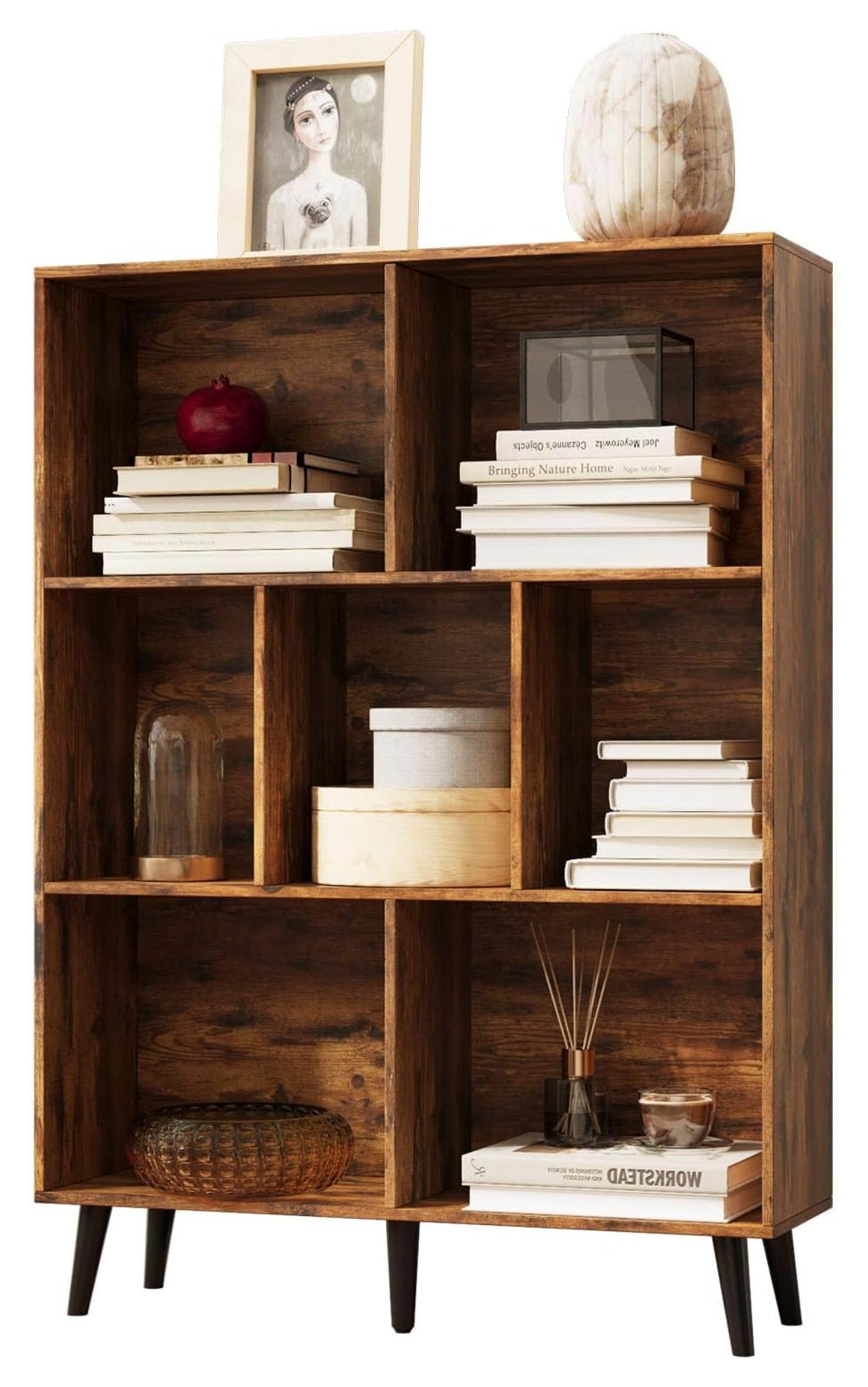7-Cube Wooden Bookshelf - 3 Tiered Open Horizontal Display Bookcase ...
