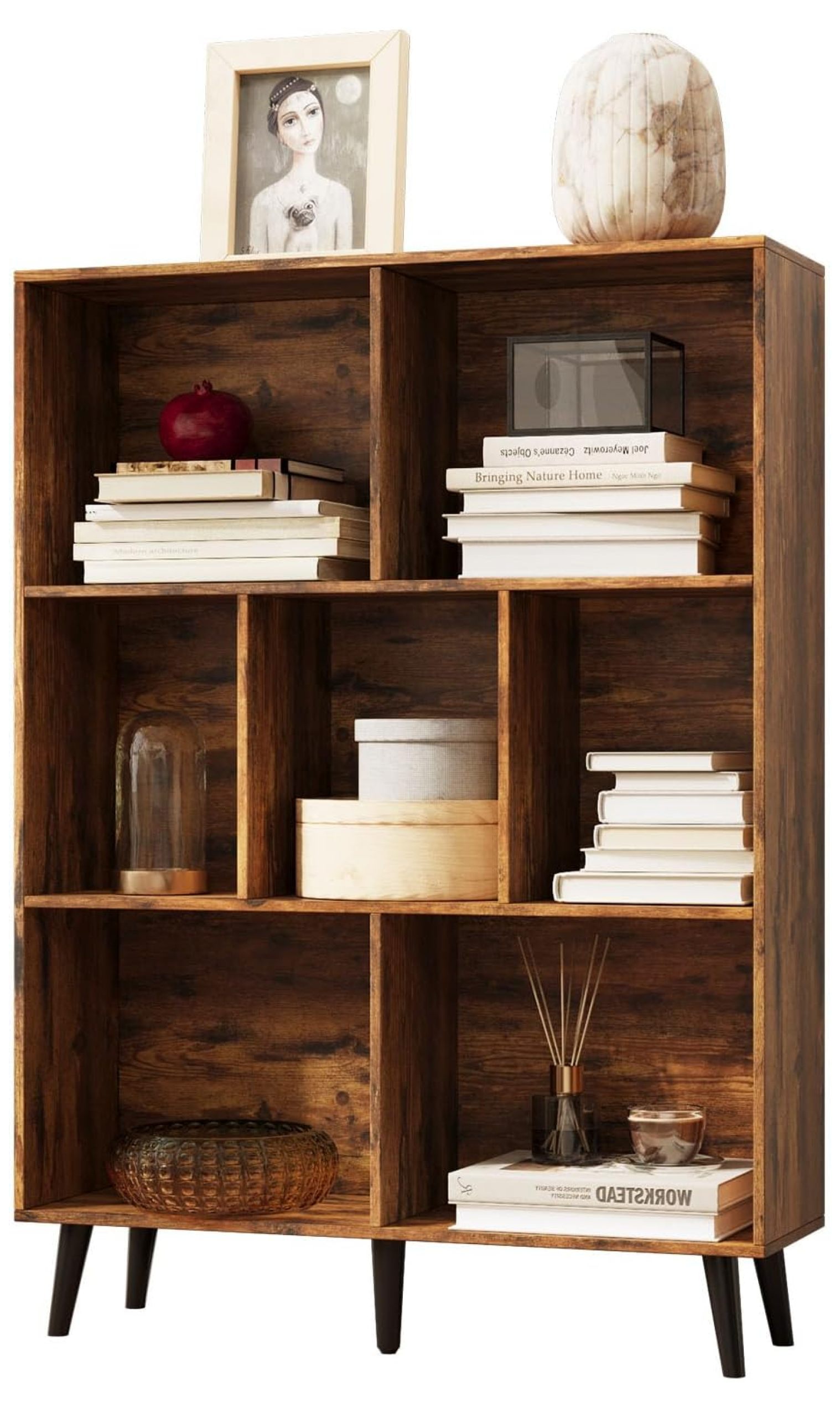 7-Cube Wooden Bookshelf - 3 Tiered Open Horizontal Display Bookcase ...