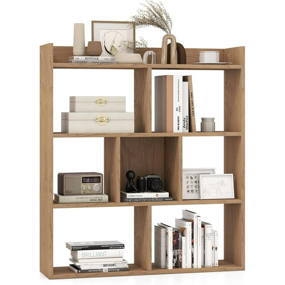 7 Cubes Bookshelf -Standing Wooden Bookcase 4 Tier Home Display Shelf ...
