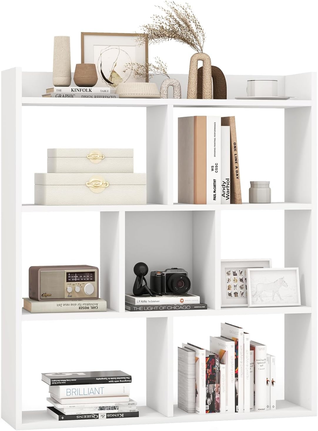 7 Cubes Bookshelf -Standing Wooden Bookcase 4 Tier Home Display Shelf ...