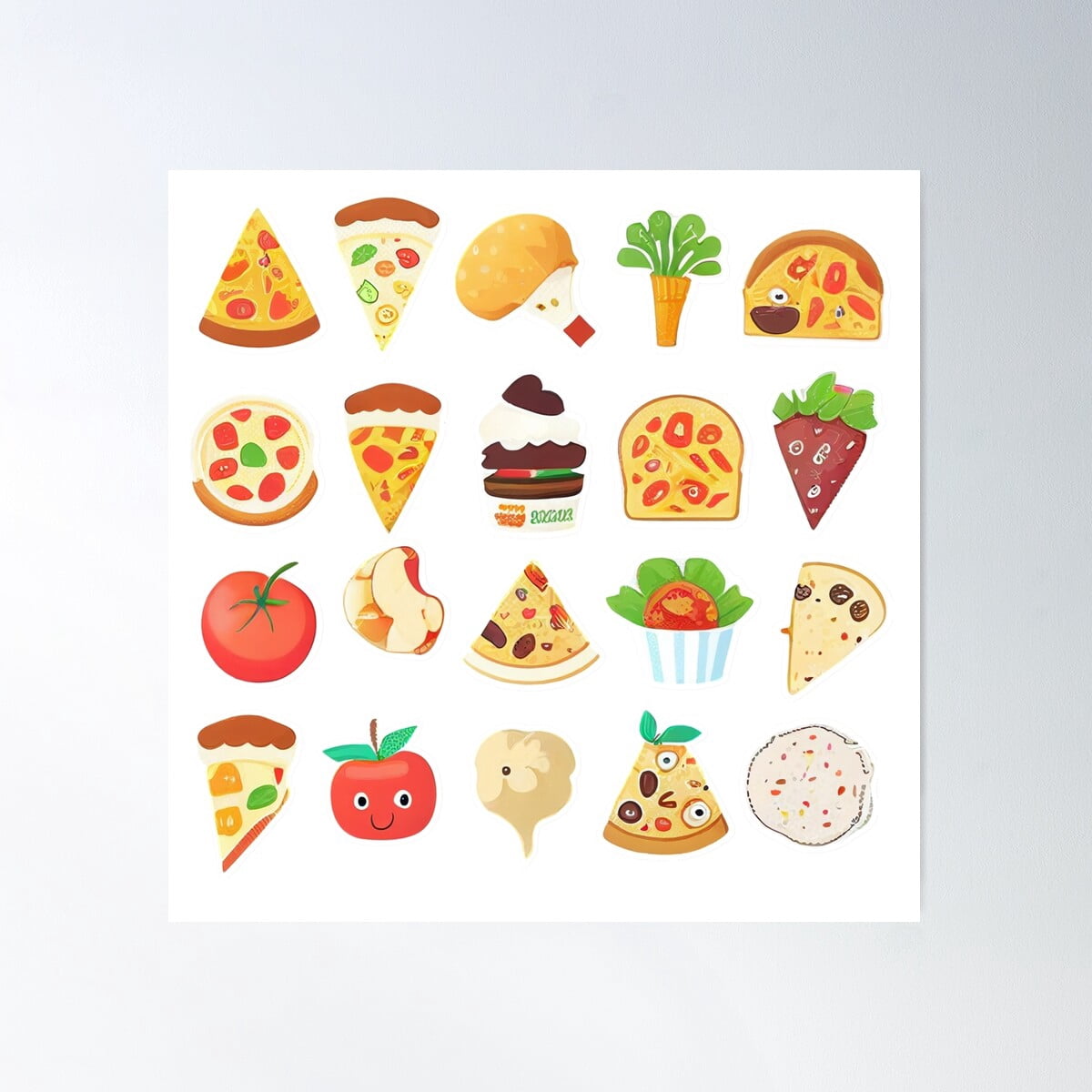 #7 Cute Happy Food Sticker Pack Poster Wall Art, Modern Wall Decor For ...