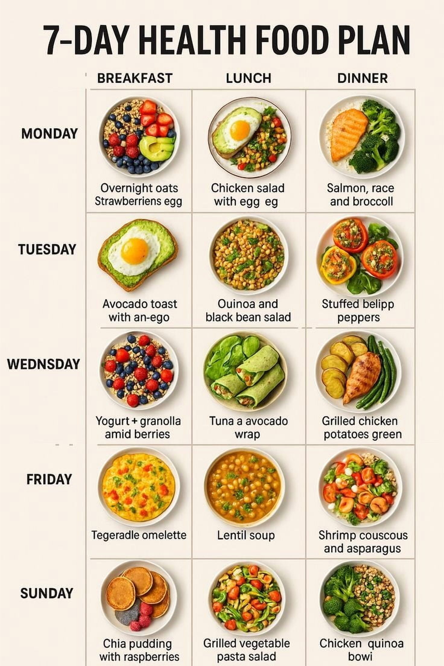 7-DAY HEALTH FOOD PLAN Healthy nutrition checklist poster meal planning ...