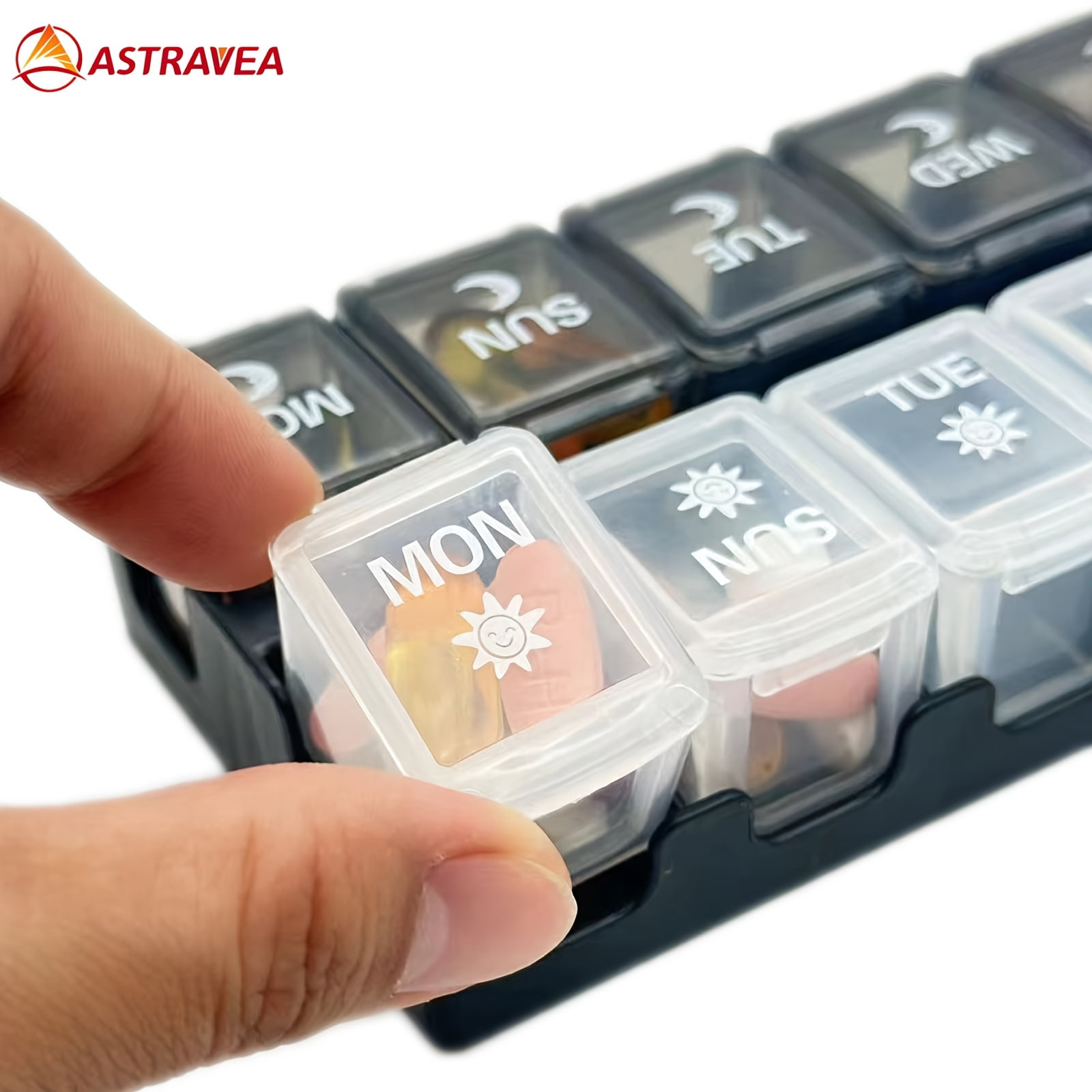 (7-Day) AM/PM Pill Organizer, Vitamin and Medicine Box, Large Pop-Out ...