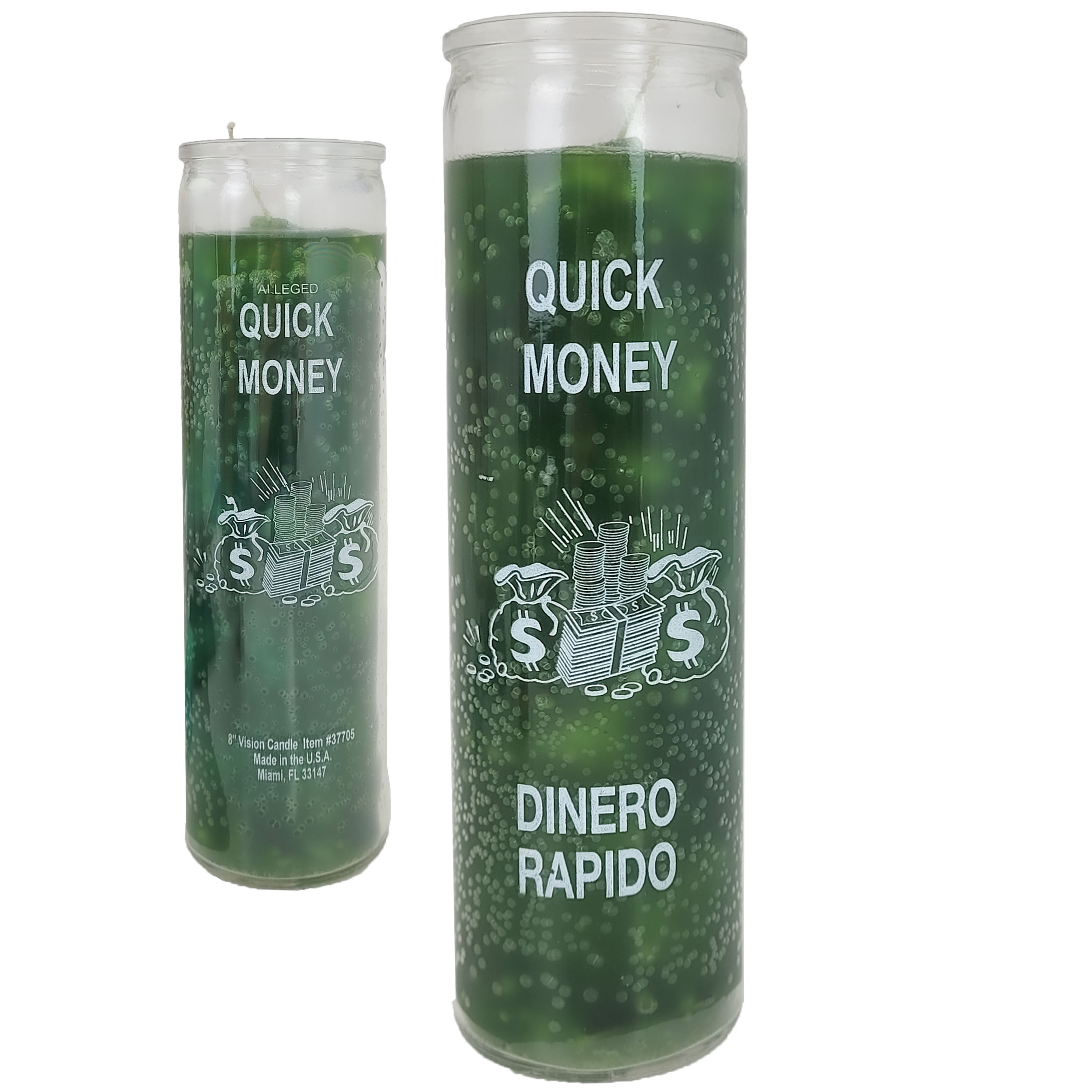 7 Day Candle Quick Money - Alleged Dinero Rapido Green Glass Jar Candle ...