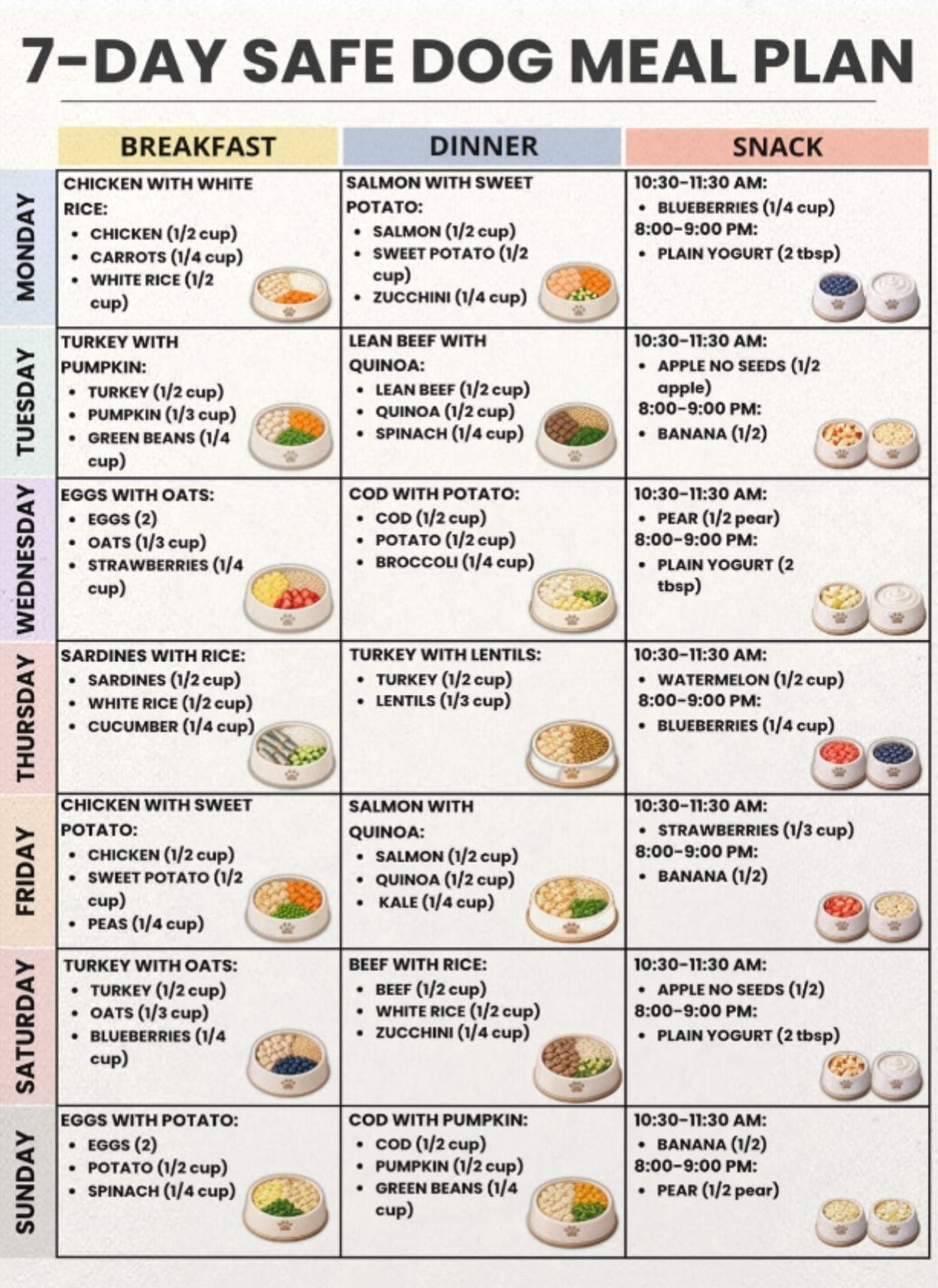 7-Day Dog Food Plan Poster, Homemade Dog Food Diet Plan, Healthy Dog ...