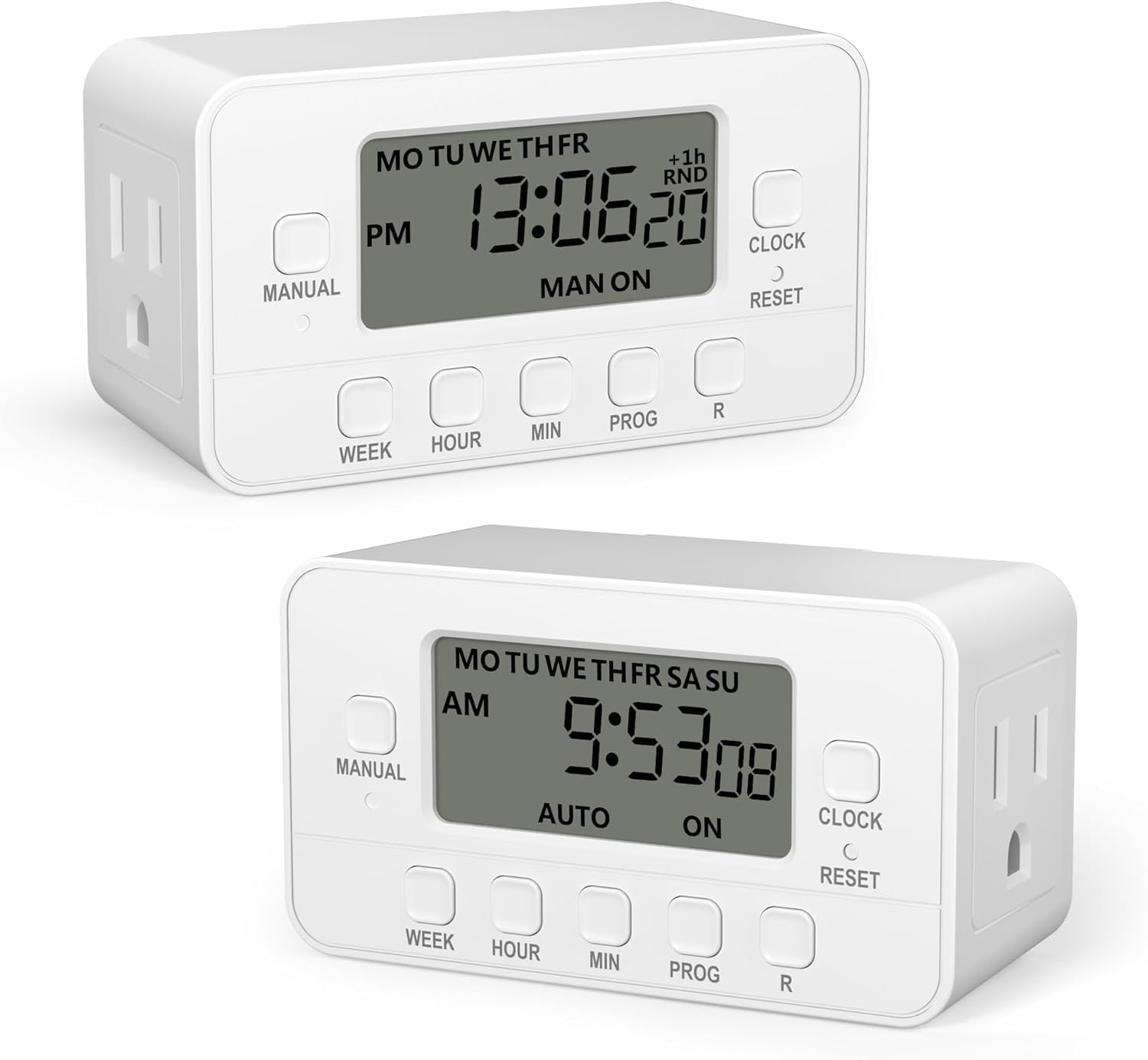 7-Day Heavy Duty Digital Timer with Dual Outlet, LCD Display, 3-Prong ...