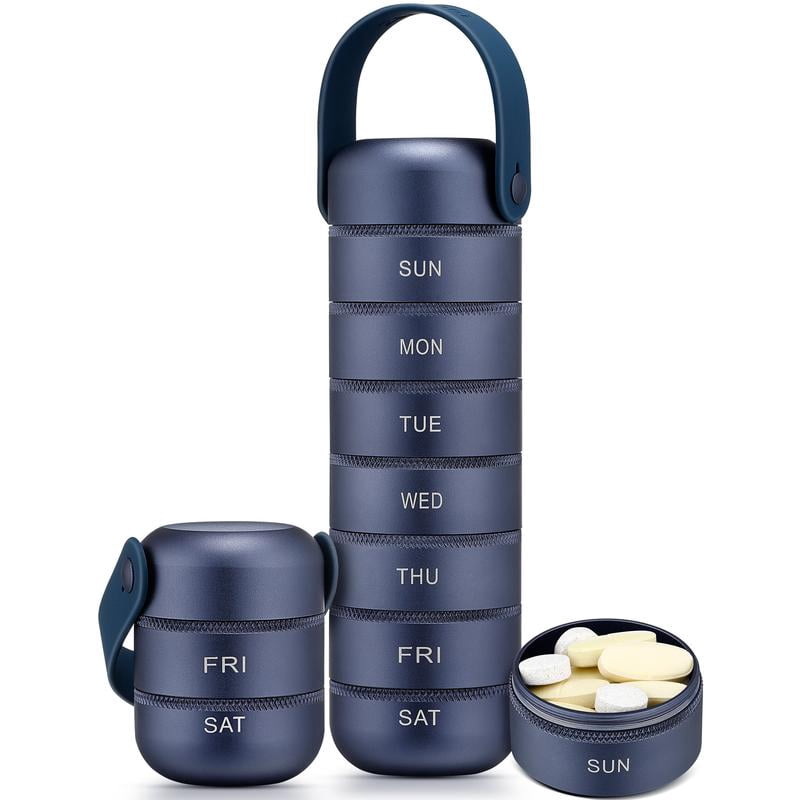 7-Day Metal Pill Organizer - Large Waterproof Travel Pill Case with ...