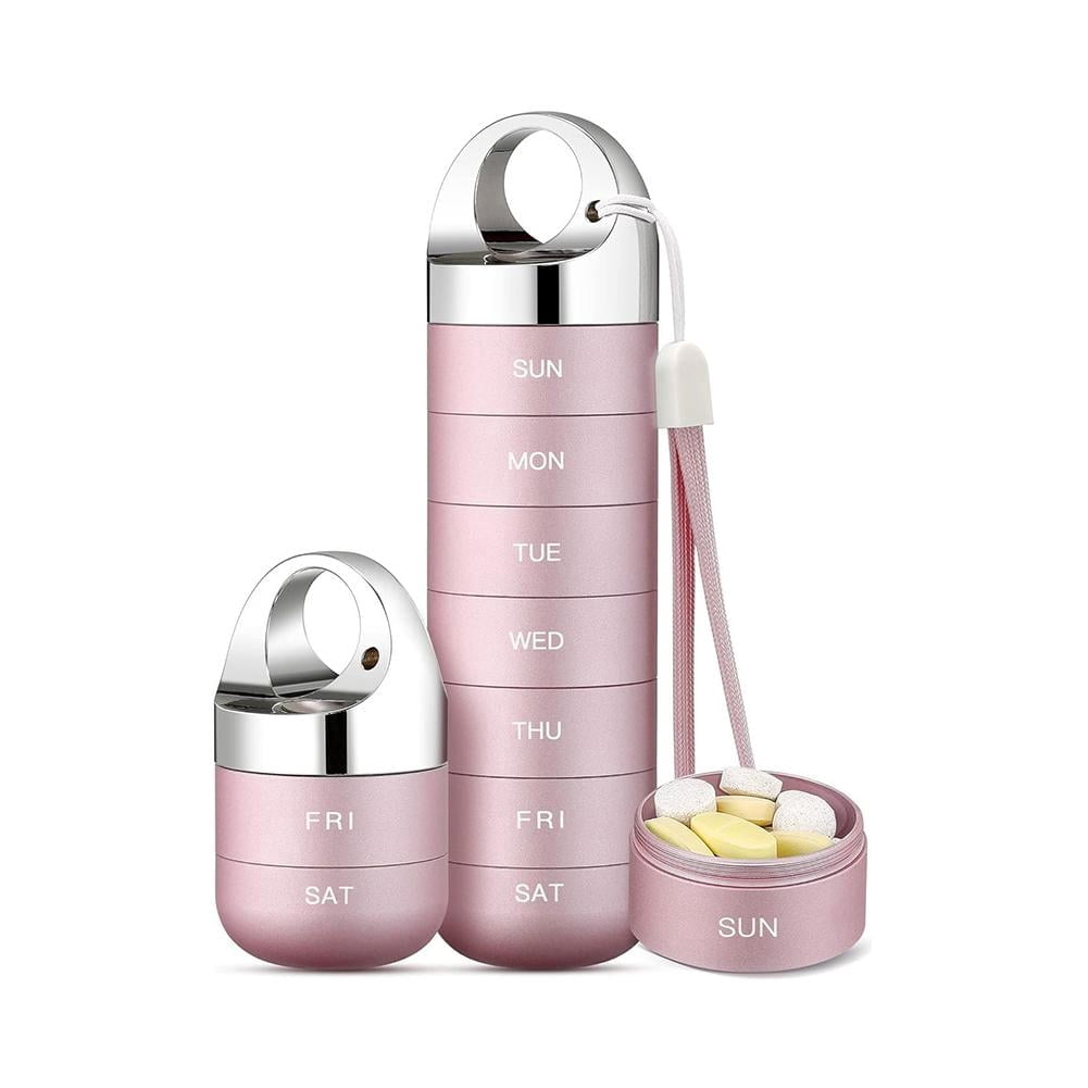 7-Day Metal Pill Organizer with Safety Buckle, Waterproof Aluminum ...