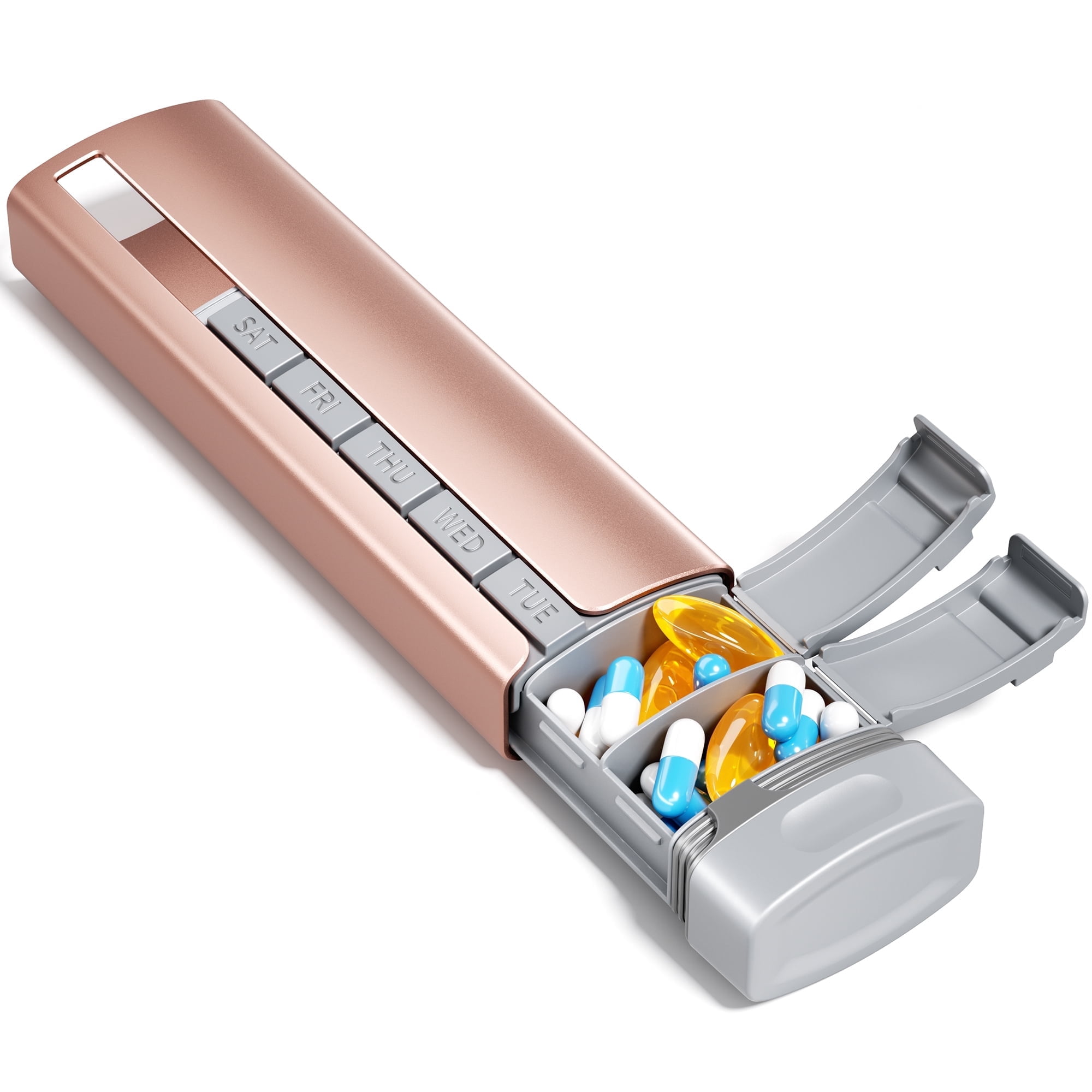 7 Day Metal Pill Organizer,Sleek Weekly Travel Pill Case 1 Times a Day ...