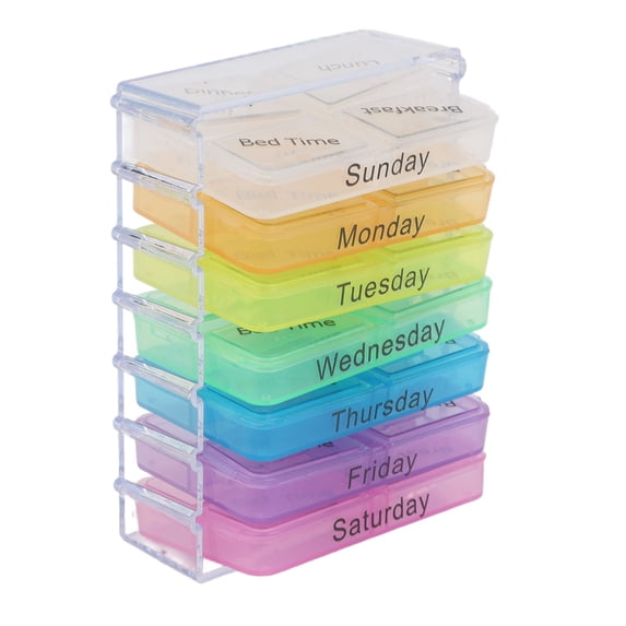 7 Day Pill Box With 28 Compartments, Detachable Weekly Medicine ...