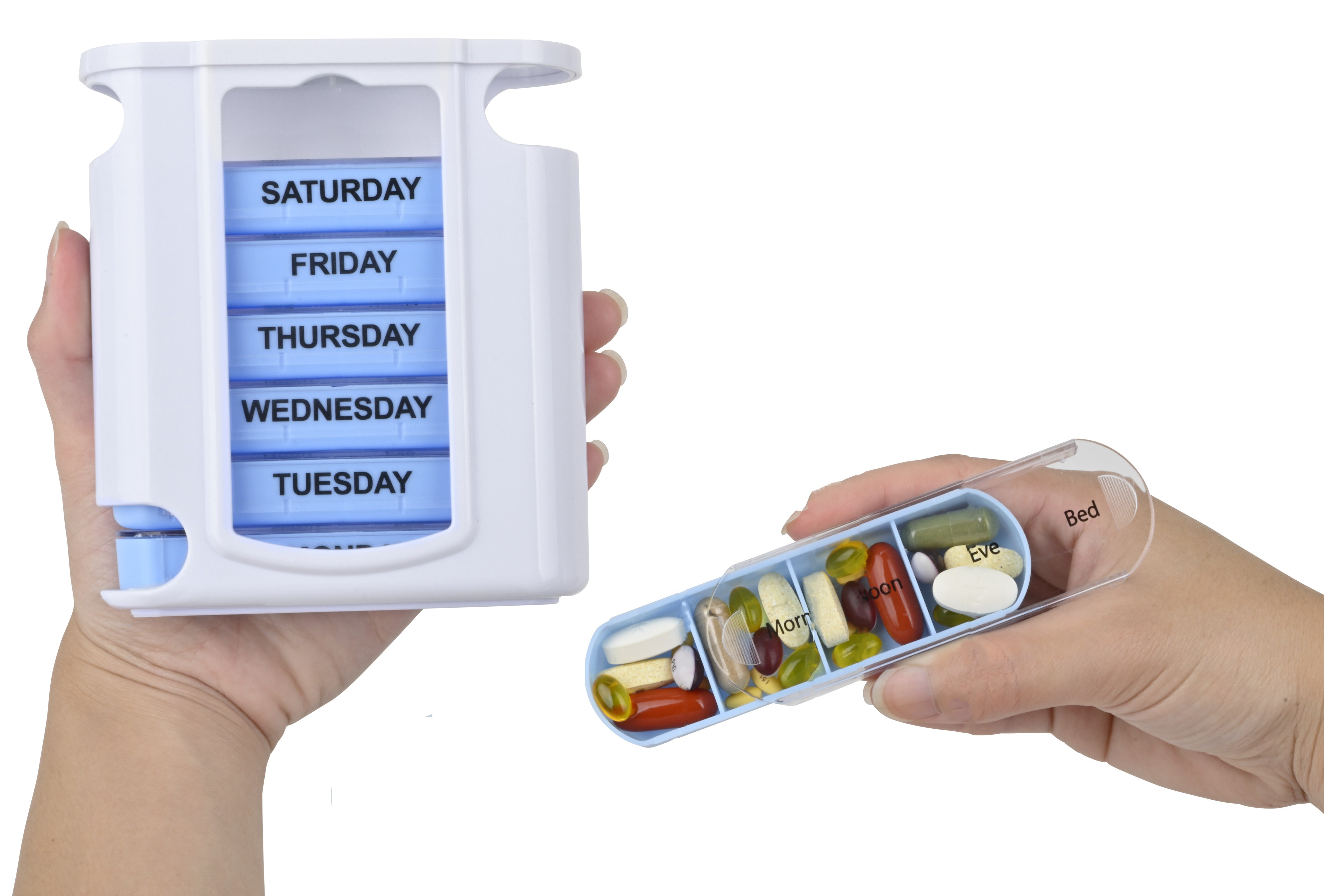 7 Day Pill Box Organizer, Hard Case with Embedded Magnet, 7 Stackable ...