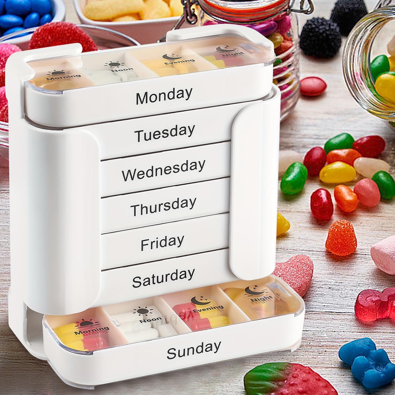 7-Day Pill Organizer | 28-Compartment Weekly Medication Box | Food ...
