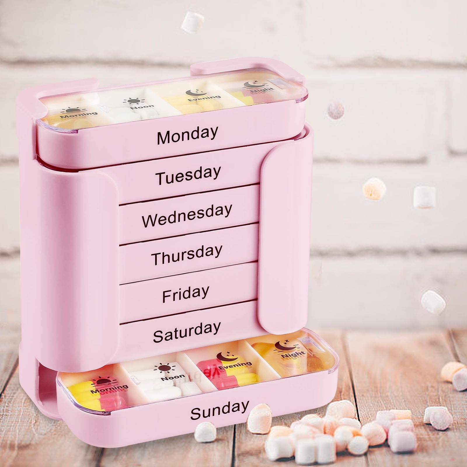 7-Day Pill Organizer with 28 Compartments for Daily Medication and ...
