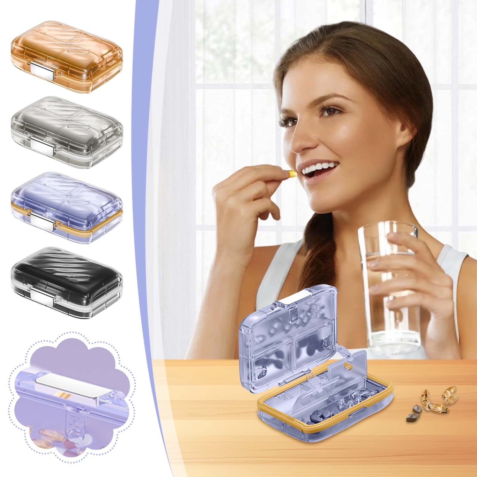 7-Day Portable Pill Organizer Box, Large Capacity Sealed Medication ...