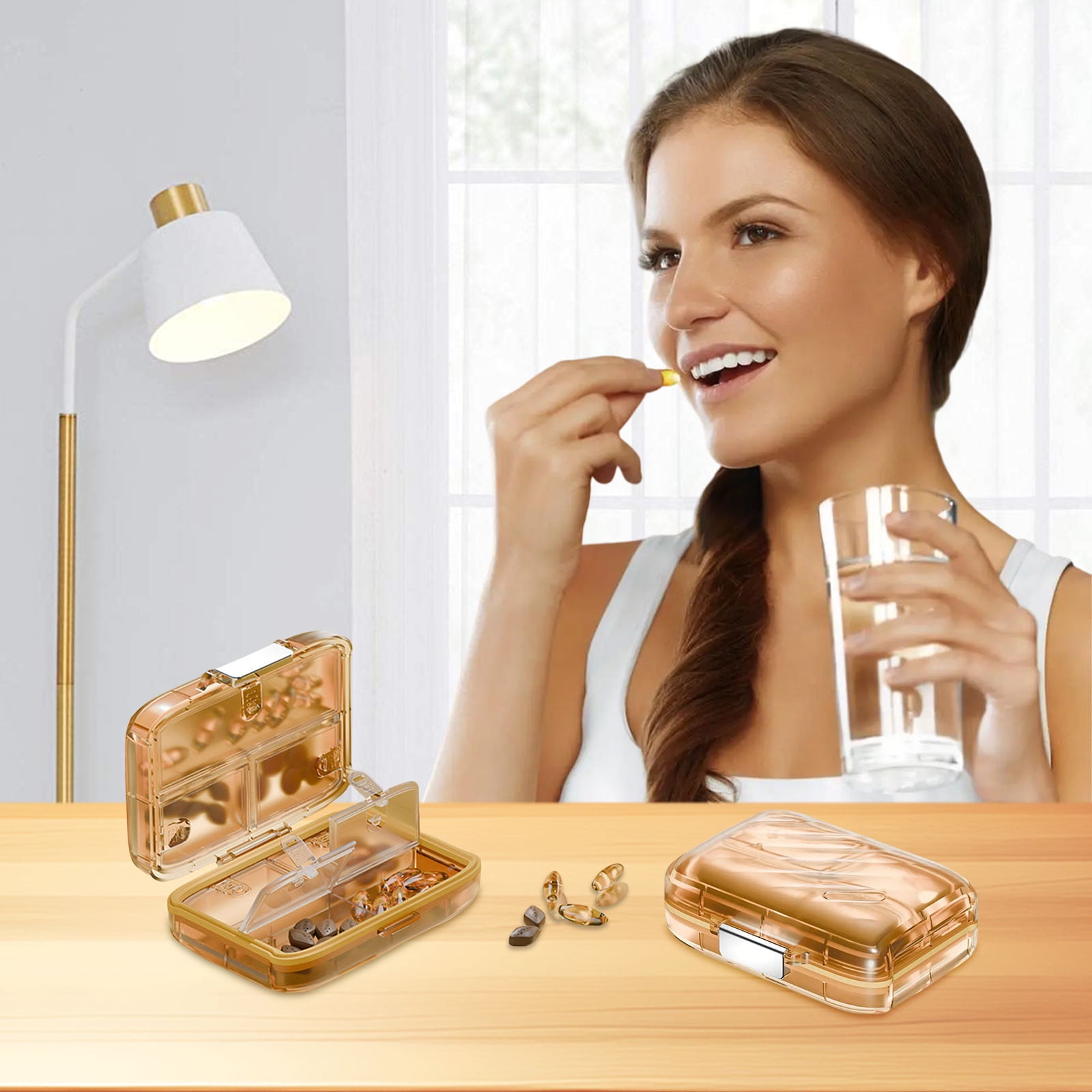 7-Day Portable Pill Organizer, Weekly Medication Dispenser with Secure ...