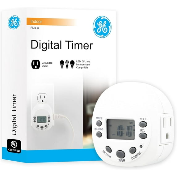 7-Day Programmable Indoor Digital Timer, 1 Grounded Outlet, Weekly / 7 ...