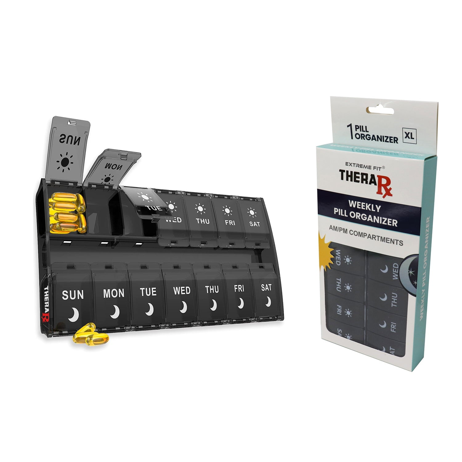 7-Day Push Button Pill, Medicine, Vitamin Organizer With AM/PM Large ...