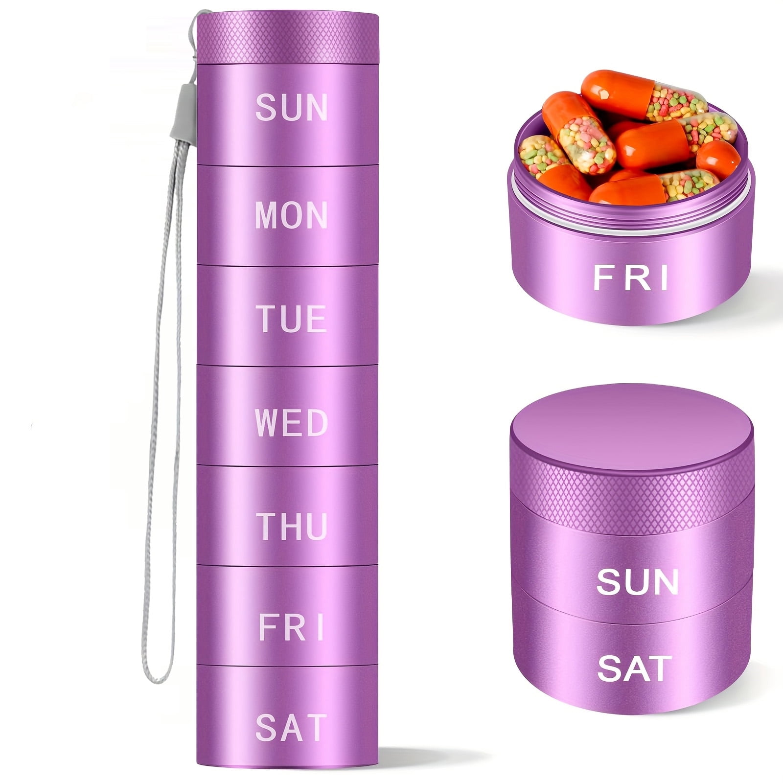 7-Day Waterproof Metal Pill Organizer, Weekly Stackable Pill Box ...
