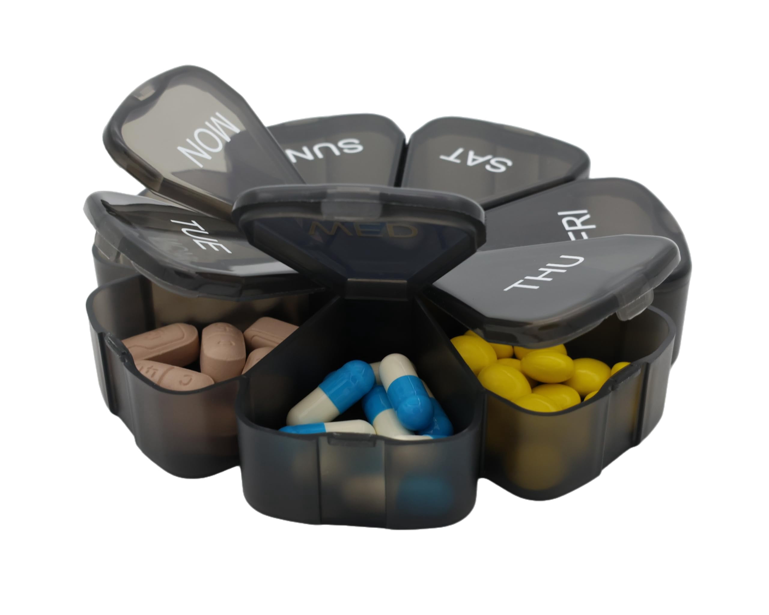 7 Day Weekly Pill Round Organizer, ShysTech Large Pill Case Pill Box 1 ...
