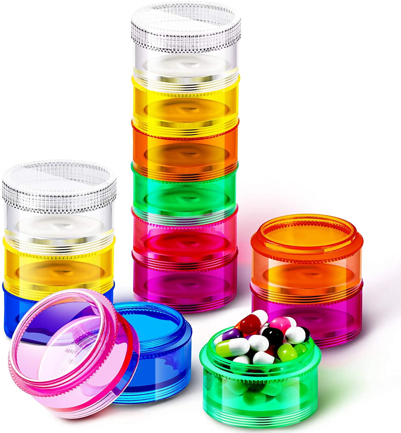 7 Days Stackable Pill Organizers 7 Compartments Round Pill Boxes Tower ...