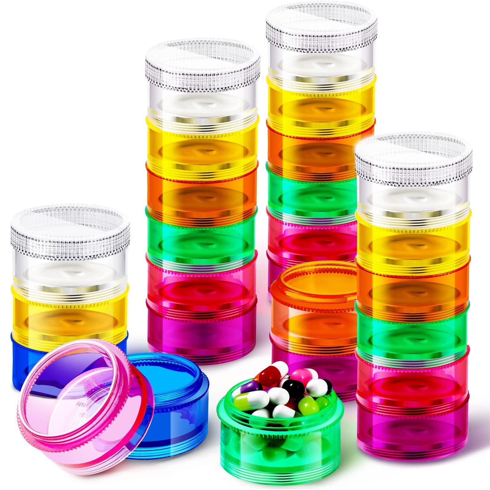 7 Days Stackable Pill Organizers 7 Compartments Round Pill Boxes Tower ...