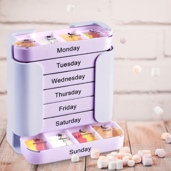 7 Days A Week 28-Compartment Drawer Box, Wenini Food-Grade Home Travel ...