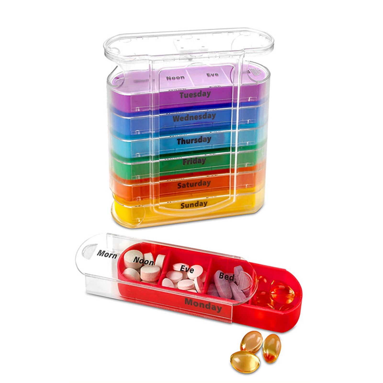 7 Days Week Pill Box Portable Pills Storage Drawer Type 28 Grids ...