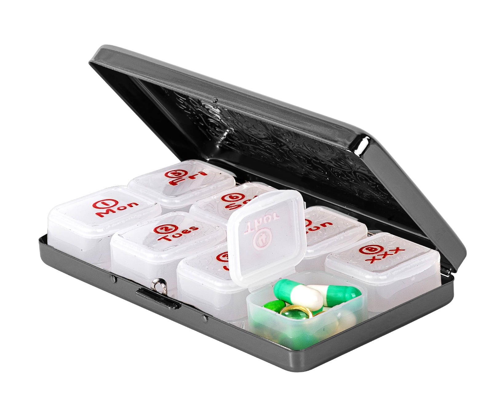 7-Days a Week Metal Pill Box - Medication Planner with Medication ...