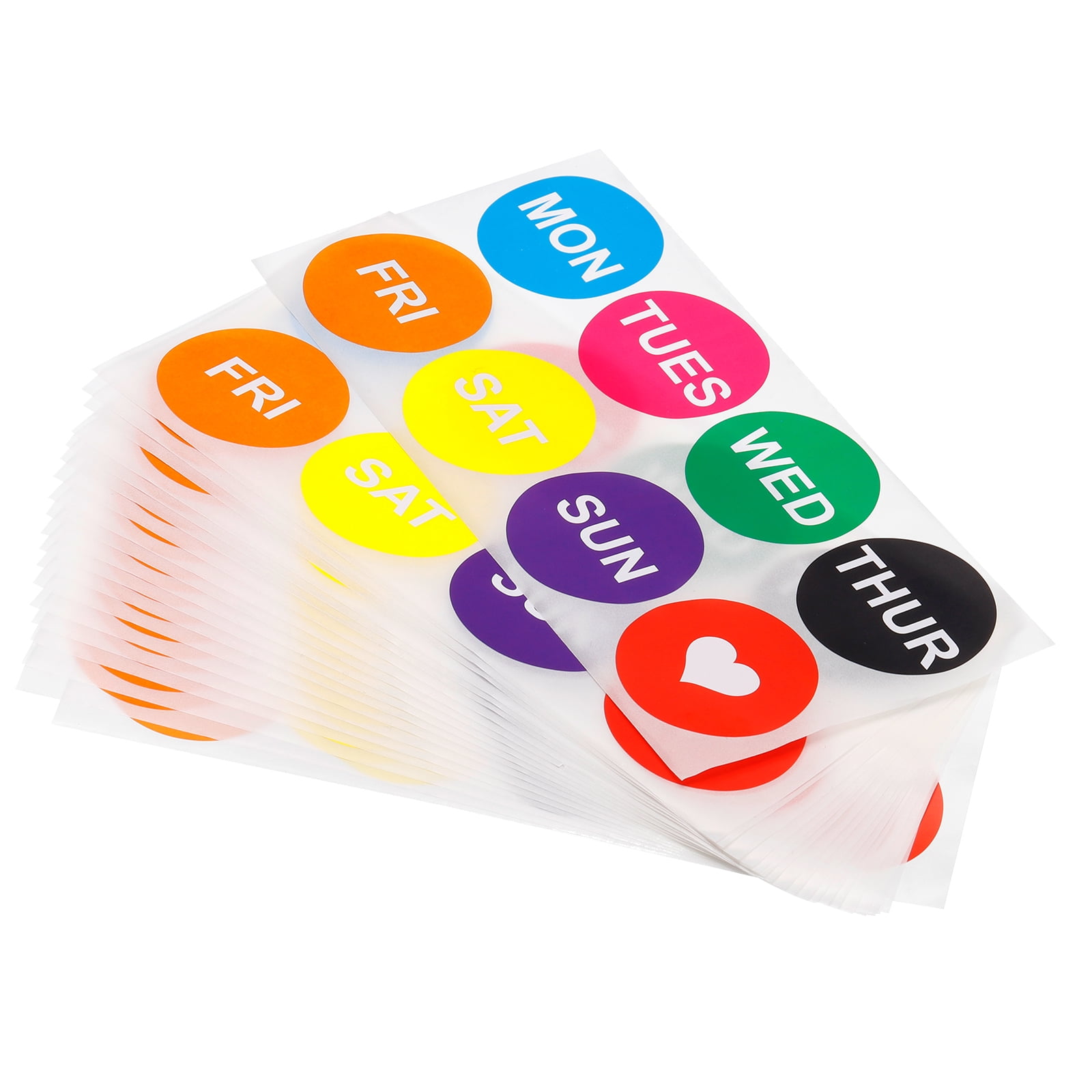 7 Days of the Week Labels Color Coding Stickers Round 50mm with a Heart ...
