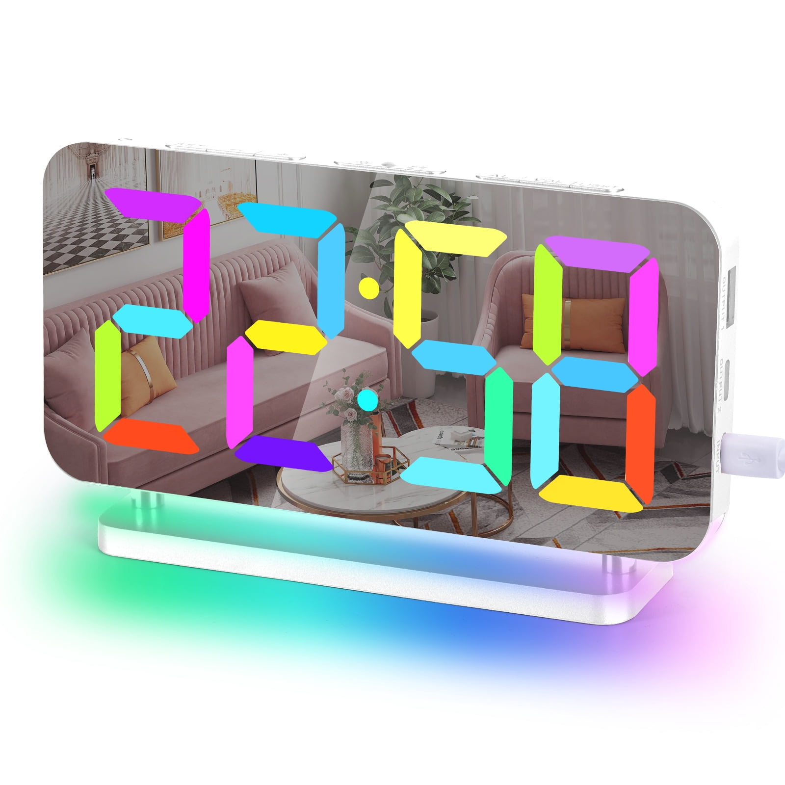 7”Digital Alarm Clock for Home Bedroom, RGB 10 Colors Night Light&11 ...