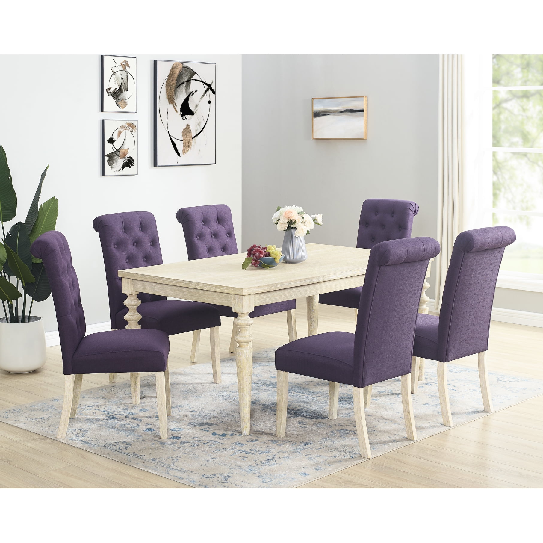 7 Dining Array: Rectangular Table With Stunning Turned Legs & 6 Units ...
