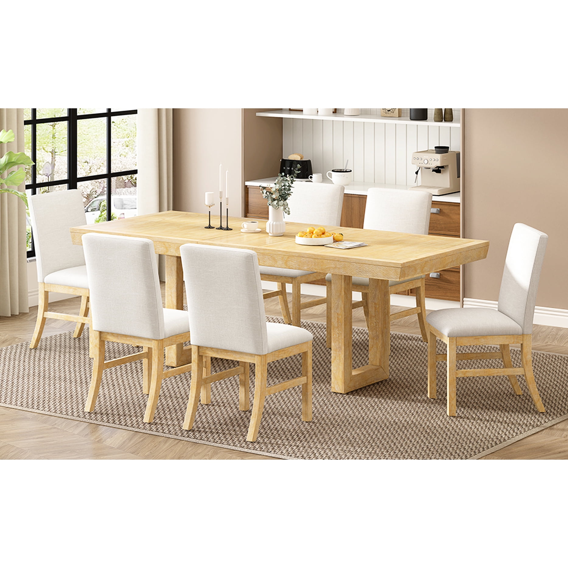 7 Dining With Extendable Rubber Wood Table - 12" Butterfly Leaf ...