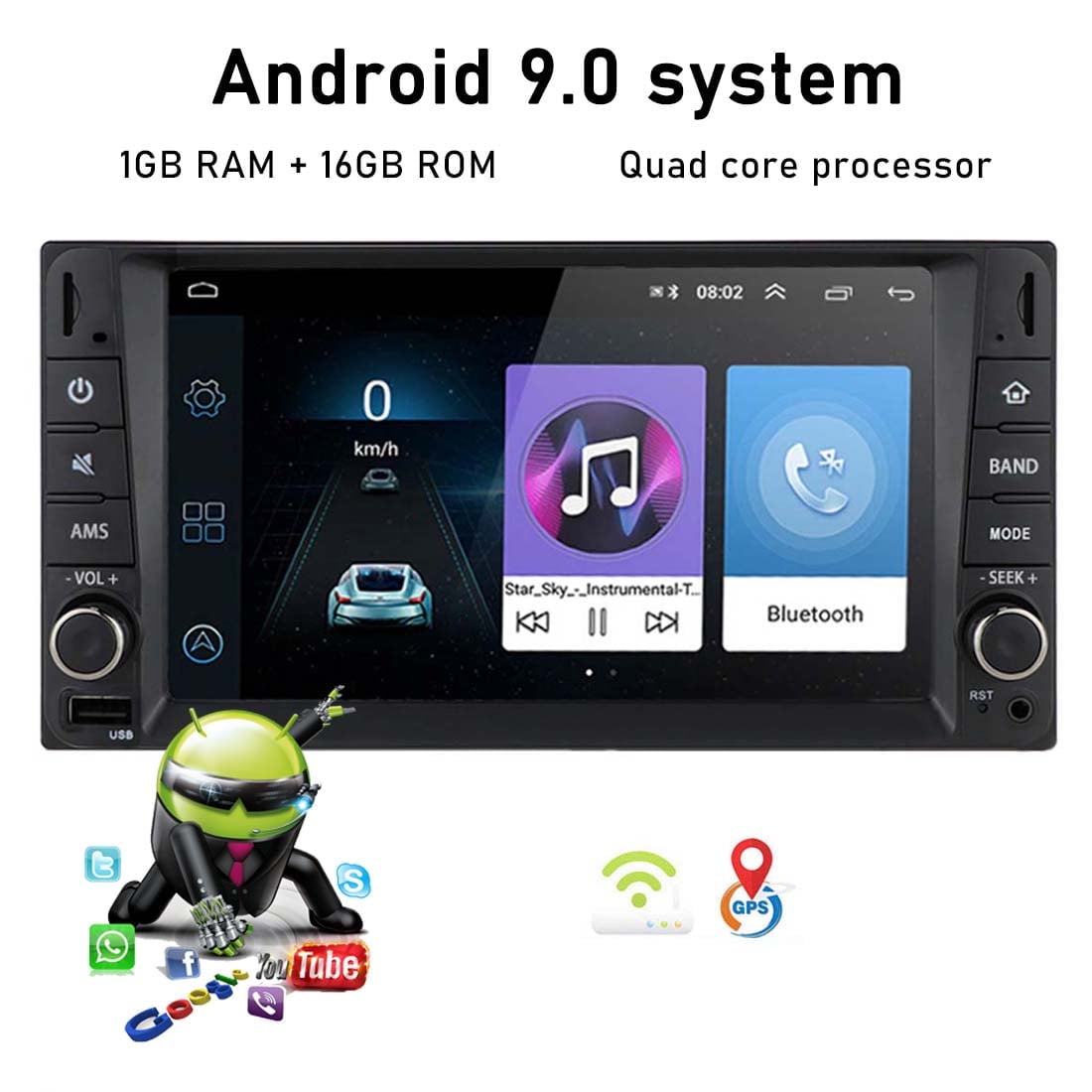 7" Double 2 DIN Android 9.0 Car Stereo Radio Touch Screen 1+16G Bluetooth GPS WiFi Mirror link ...