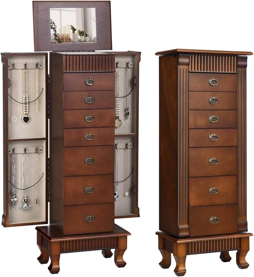 7-Drawer 12-Hook Jewelry Armoire (9"D x 15"W x 38.5"H) with Flip-Top ...
