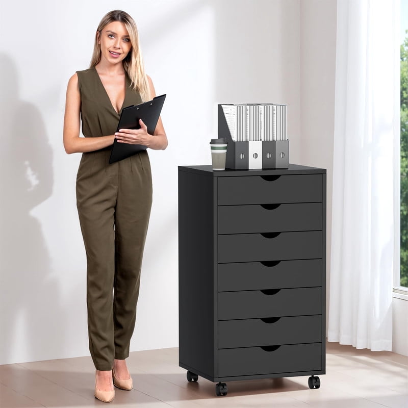 7-Drawer Chest, Office File Cabinet with Wheels, Black - Walmart.com