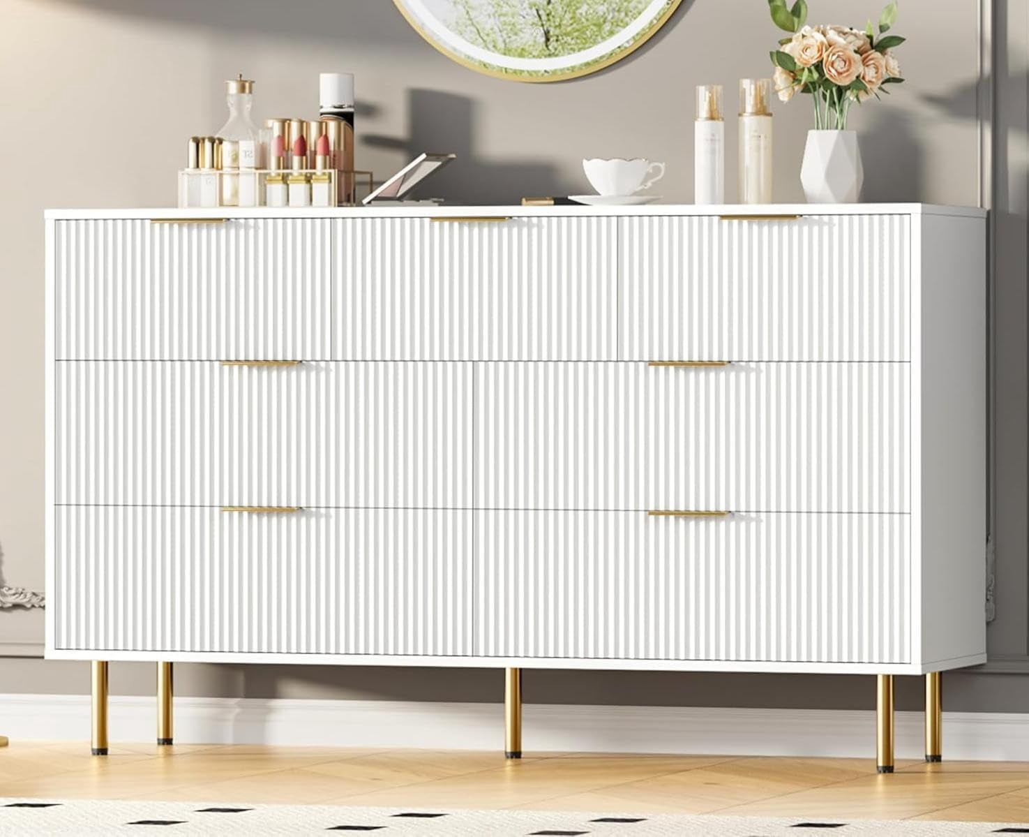 7 Drawer Dresser for Bedroom Chest of Drawers, 55" Wide Fluted Dresser ...