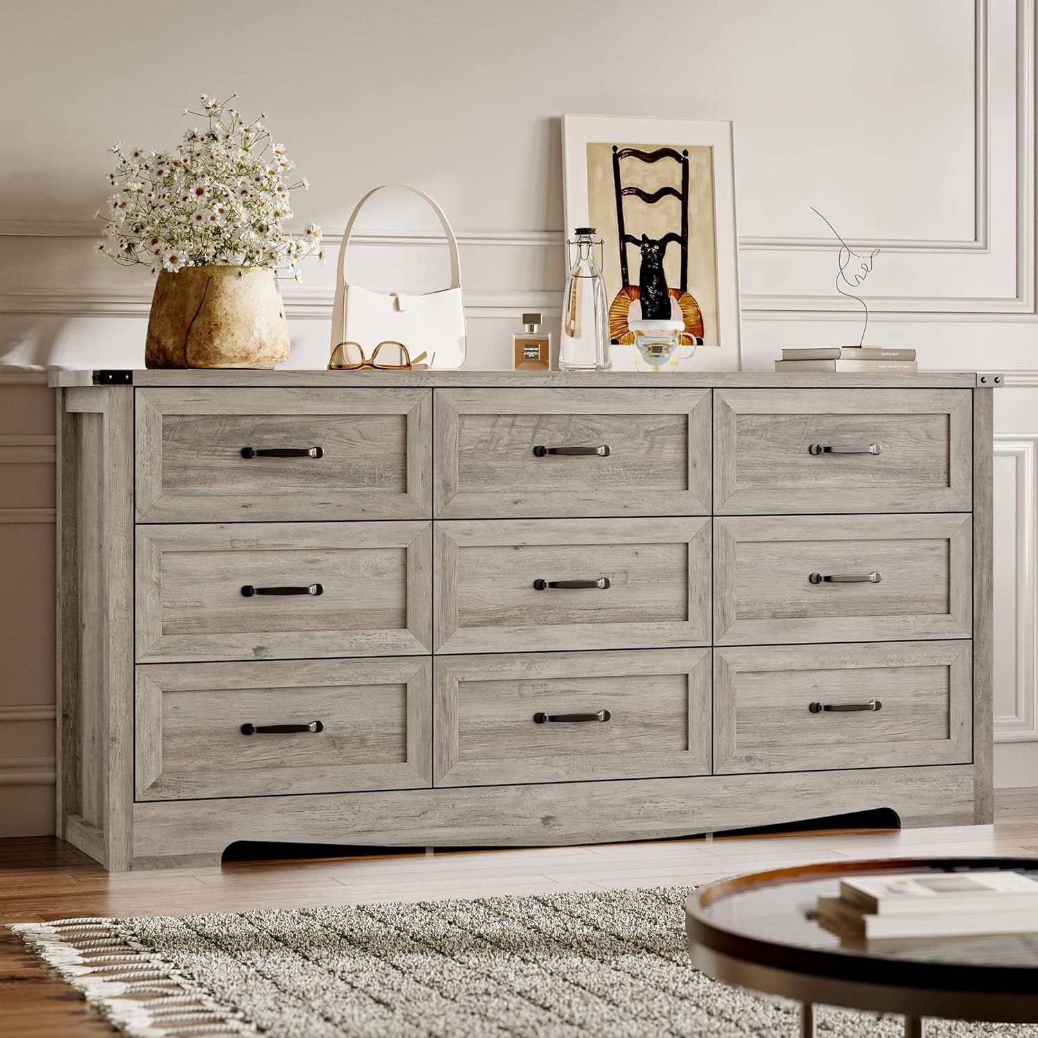 7-Drawer Dresser for Bedroom Wooden Chest of Drawers with Metal Handles ...