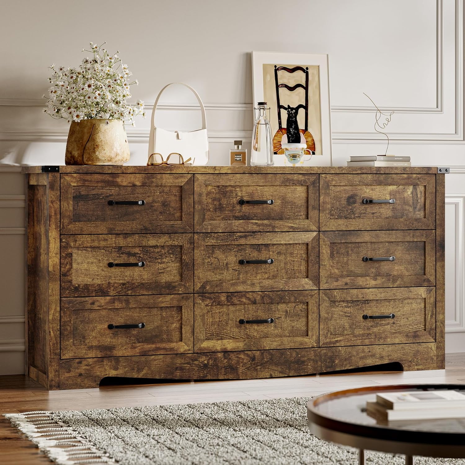 7-Drawer Dresser for Bedroom Wooden Chest of Drawers with Metal Handles ...