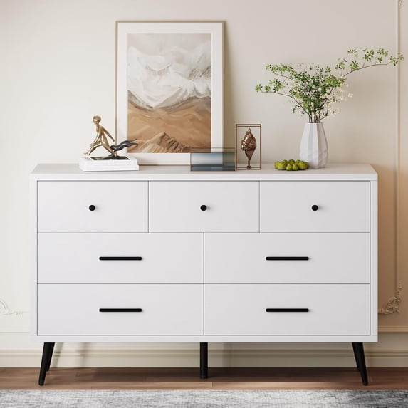 7 Drawer Dresser TV Stand Entertainment Center Console Table with Metal ...