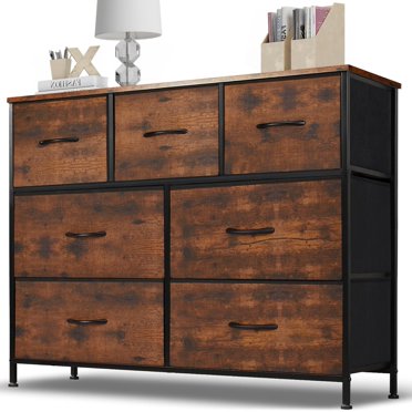 6 Drawers Double Dresser for Bedroom，Living Room, Hallway Dark Rustic ...
