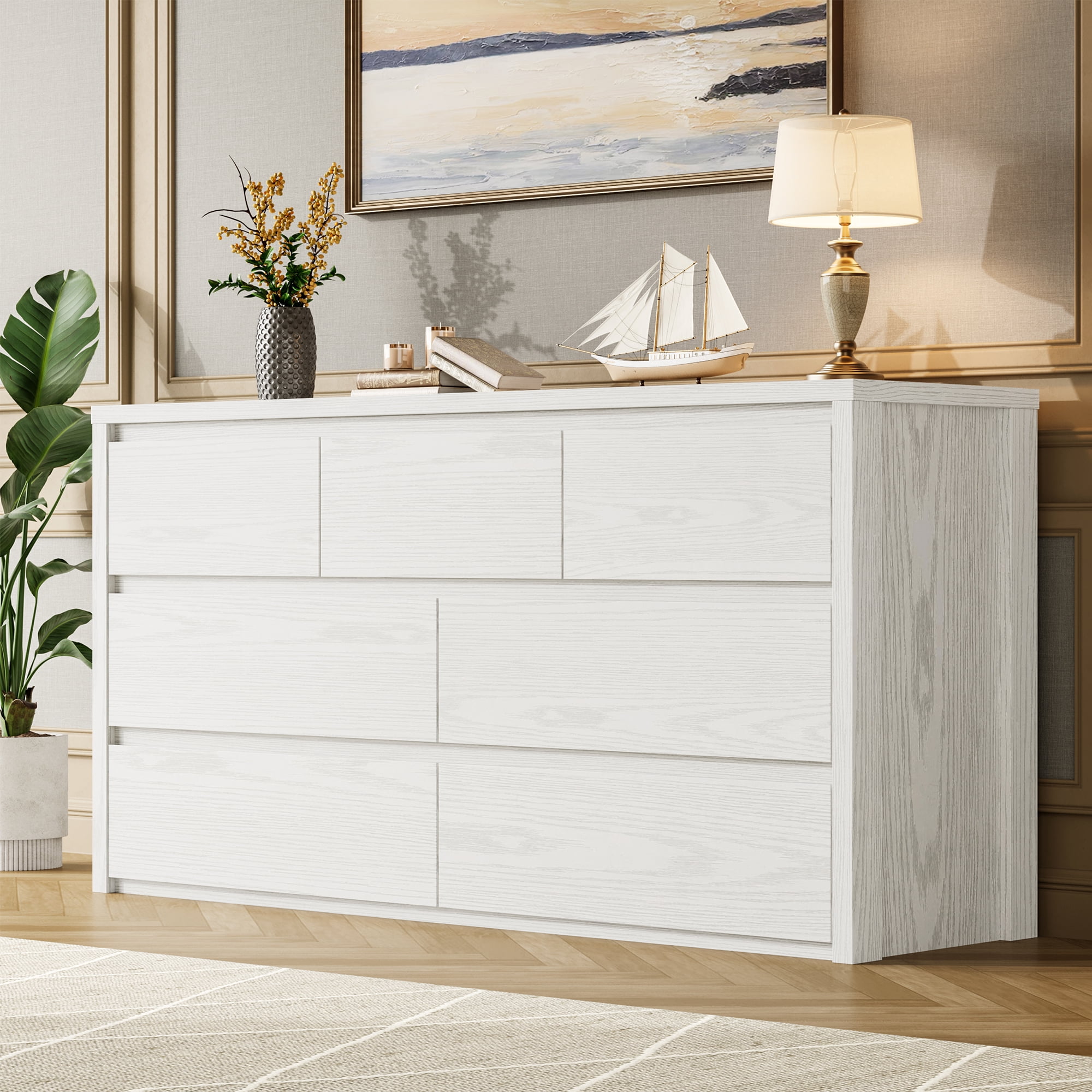 7 Drawer Dresser for Bedroom,Wood Chest of Drawers Handle Free, Large ...