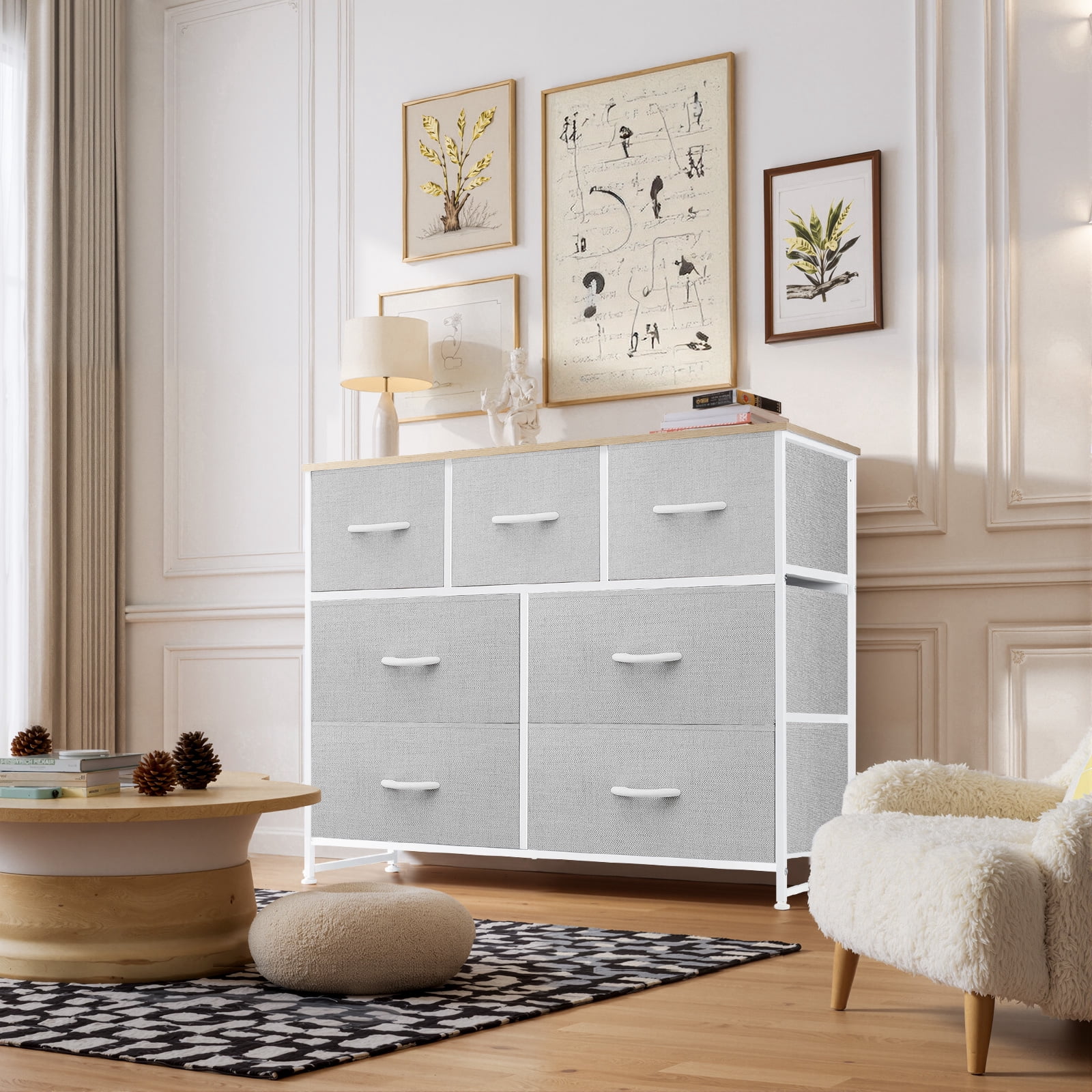 7-Drawer Fabric Dresser, Horizontal TV Stand & Main Bedroom Clothes ...