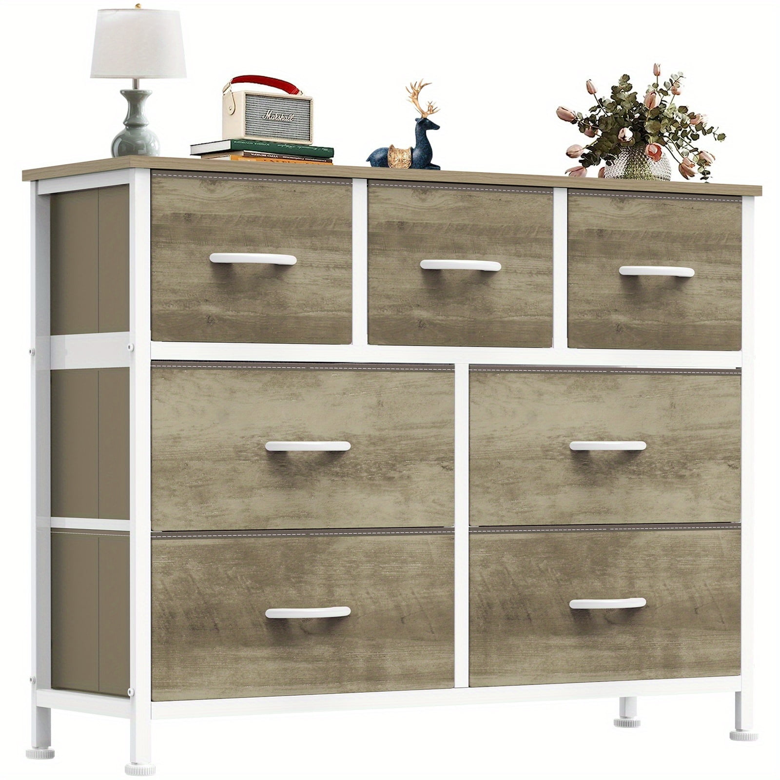 7-Drawer Fabric Dresser with Steel Frame & Wood Top, Stackable Storage ...