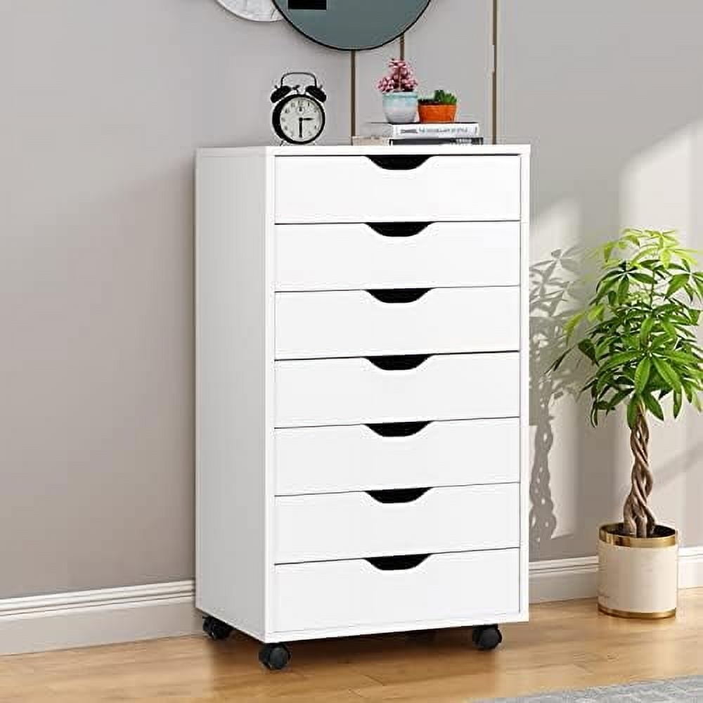 7 Drawer File Cabinet, Narrow Storage Cabinet with Universal Wheels ...