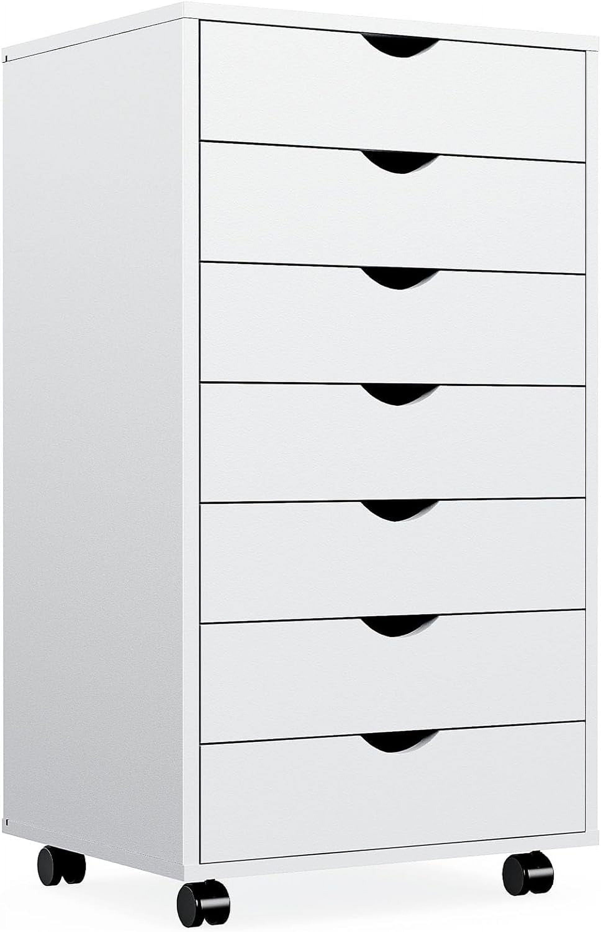 7 Drawer File Cabinet Wood Rolling Organizer Storage Chest with Wheels ...