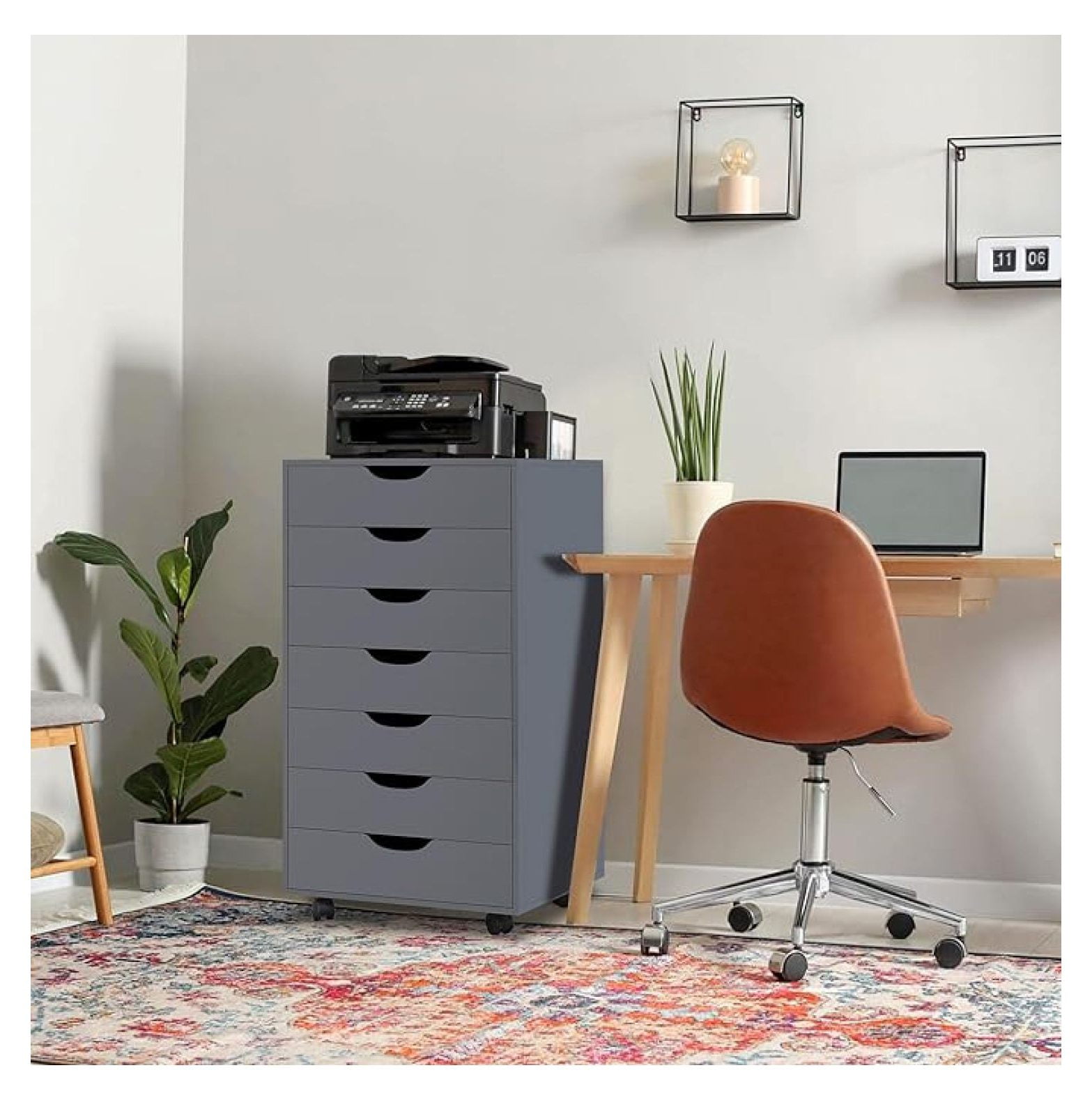 7-Drawer Grey Dresser with Lockable Casters, Smooth Gliders, and ...